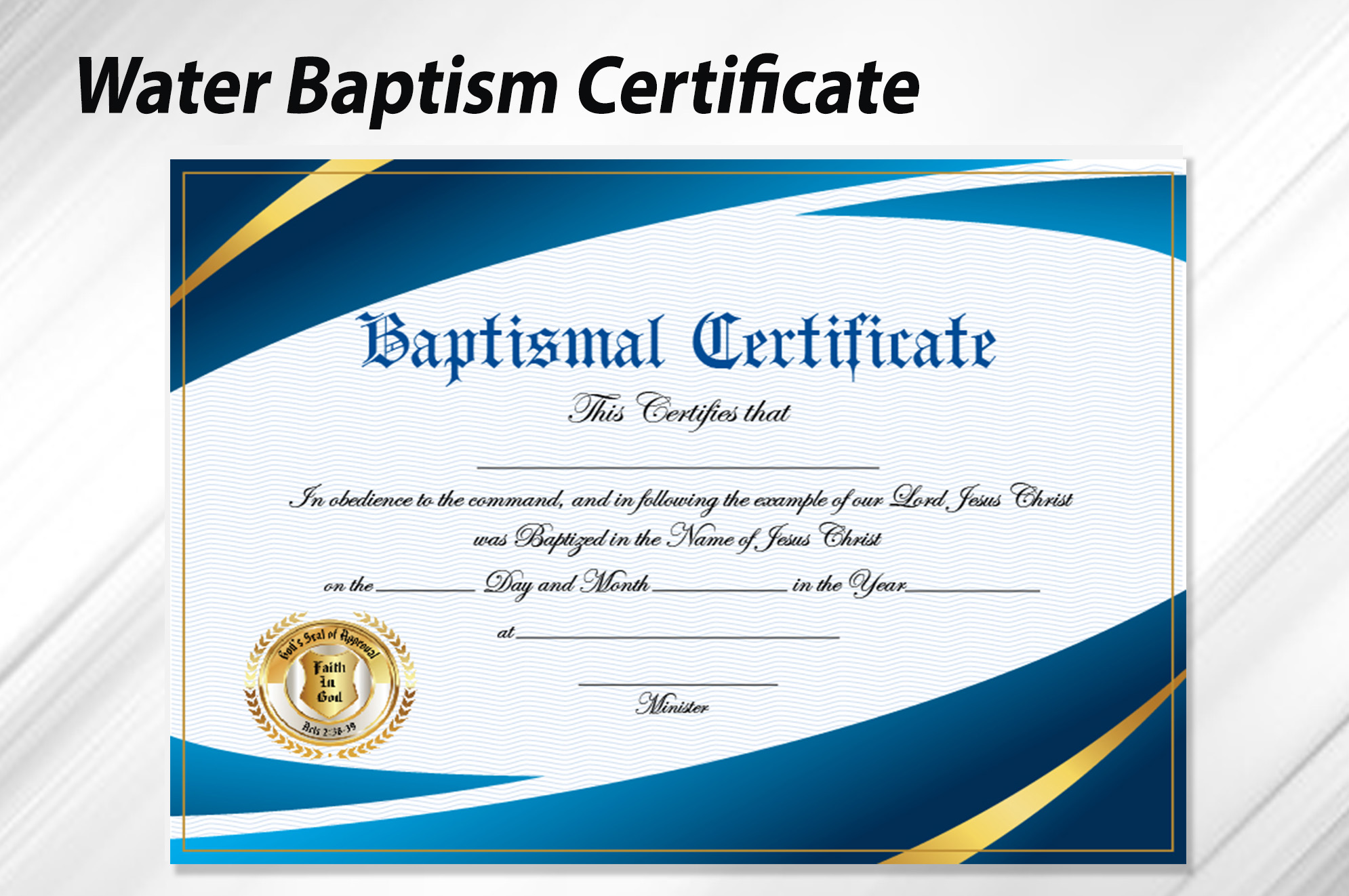 Water Baptism Certificate 4572 Apostolic New Life Publications